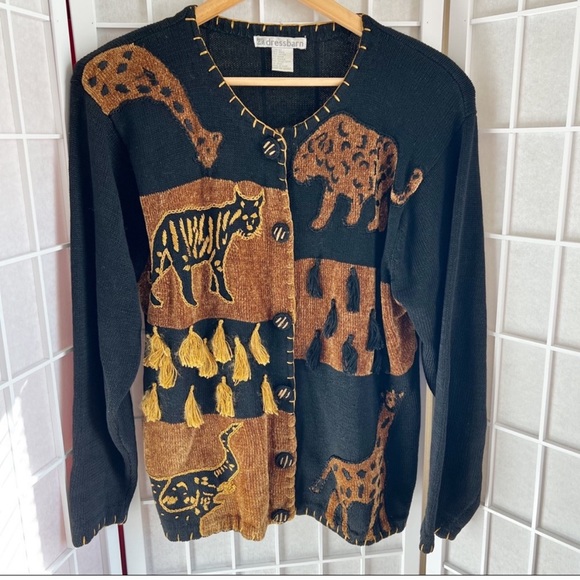 Vintage | Sweaters | Vtg Dressbarn Embroidered Safari Animal Cardigan ...